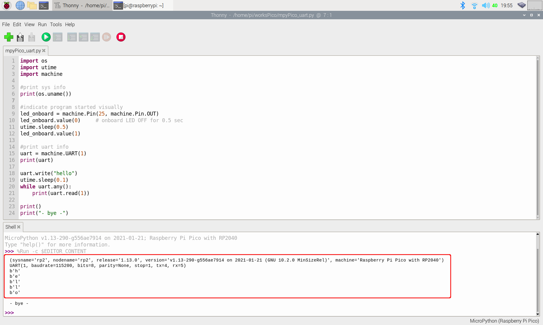 Hello Raspberry Pi: Raspberry Pi Pico/MicroPython: simple example of UART