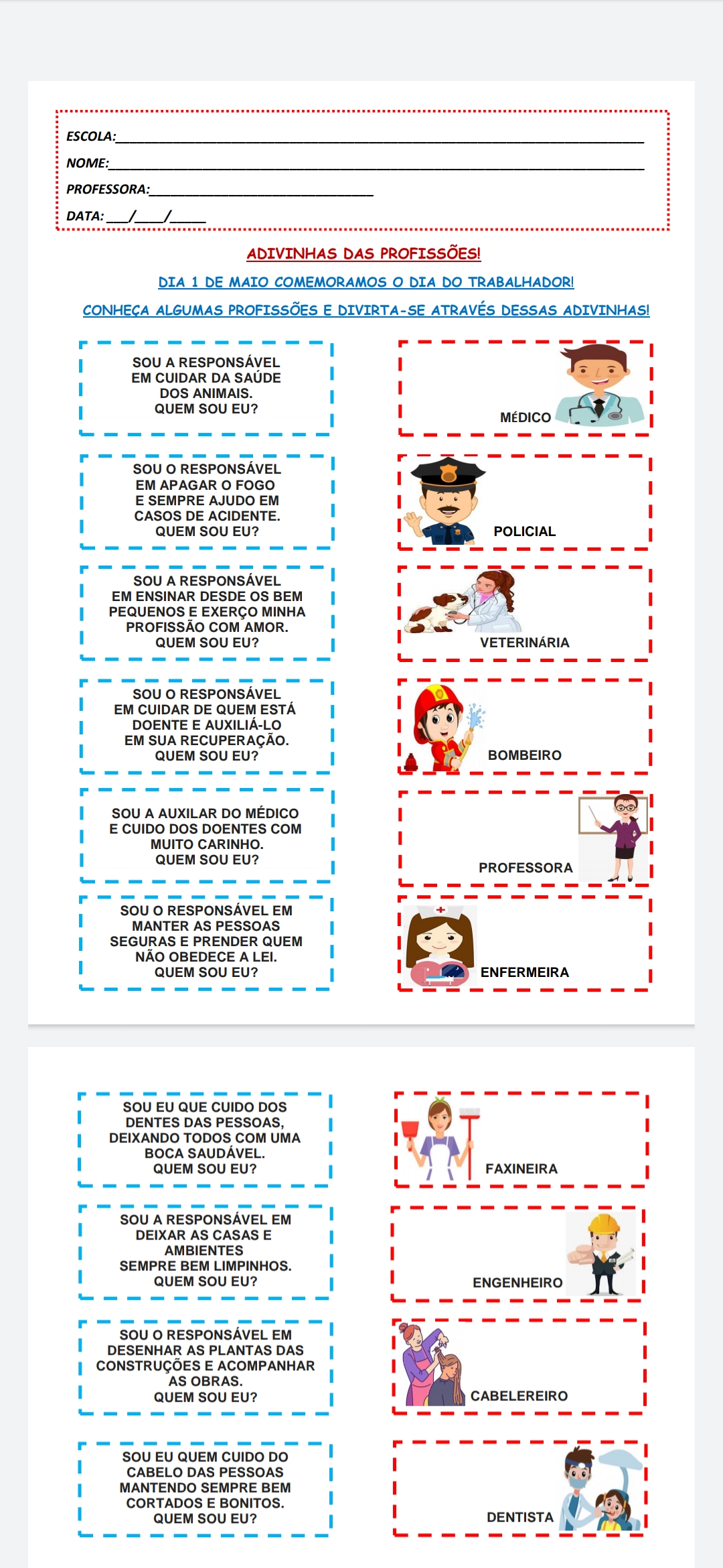 Adivinha Das Profissões Para Imprimir - RETOEDU