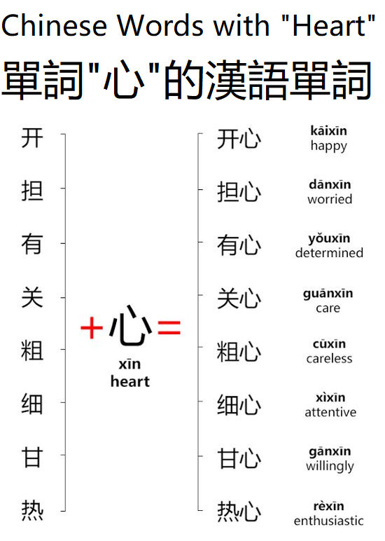 China Grammar: Chinese Words with "Heart" 單詞"心"的漢語單詞