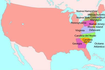 Mapa de las 13 Colonias Norteamericanas