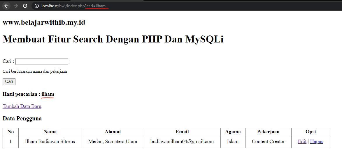 Tutorial PHP Pemula Part 16 : Cara Membuat Fitur Search Dengan PHP Dan ...