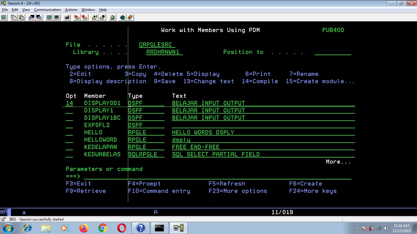 Tutorial Menampilkan Display File (DSPF) melalui Main Program (RPGLE)