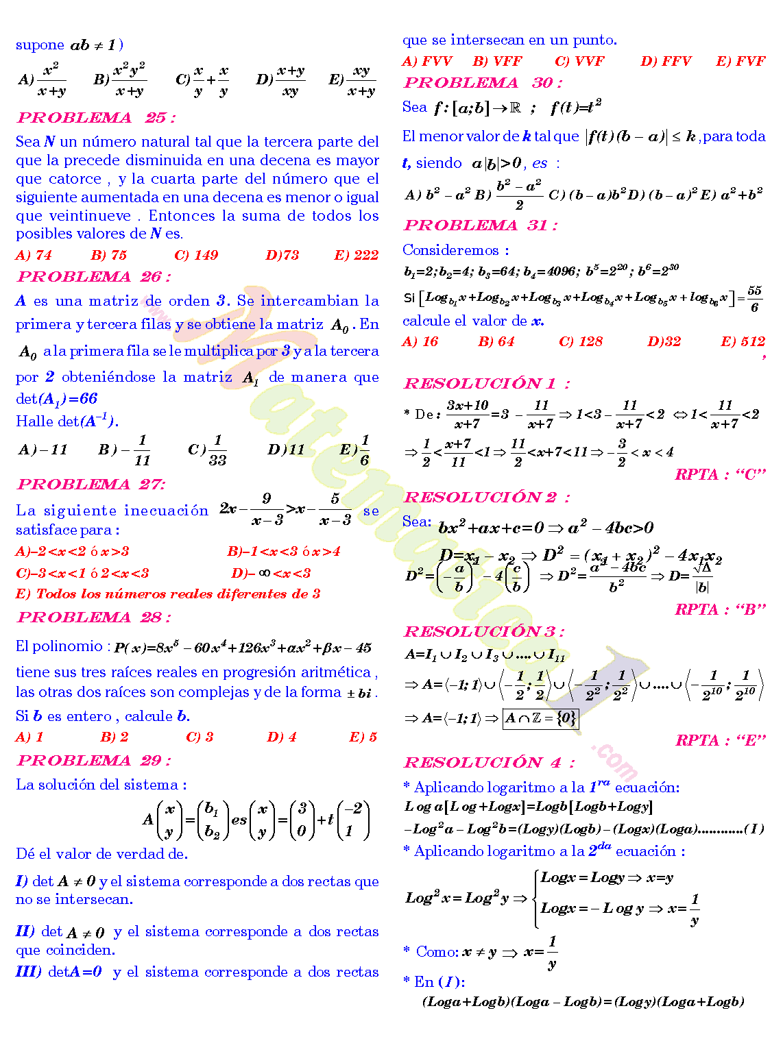 ÁLGEBRA PROBLEMAS RESUELTOS DE NIVEL UNI DE EXAMEN DE ADMISIÓN A LA ...