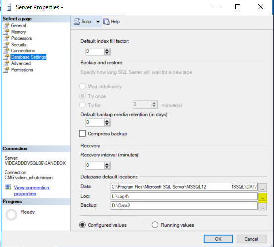 System.Data.SqlClient.SqlError: Directory lookup for the file "log.ldf ...