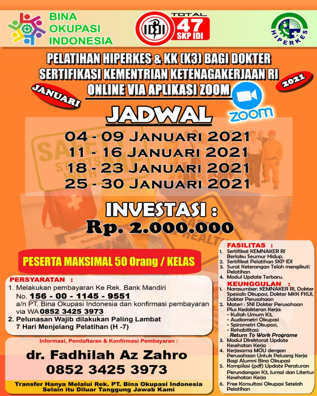 Pelatihan HIPERKES 18-23 Januari 2021 (Masih ada kuota, silahkan mendaftar)