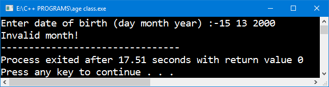 Program in C++ to calculate age Using class