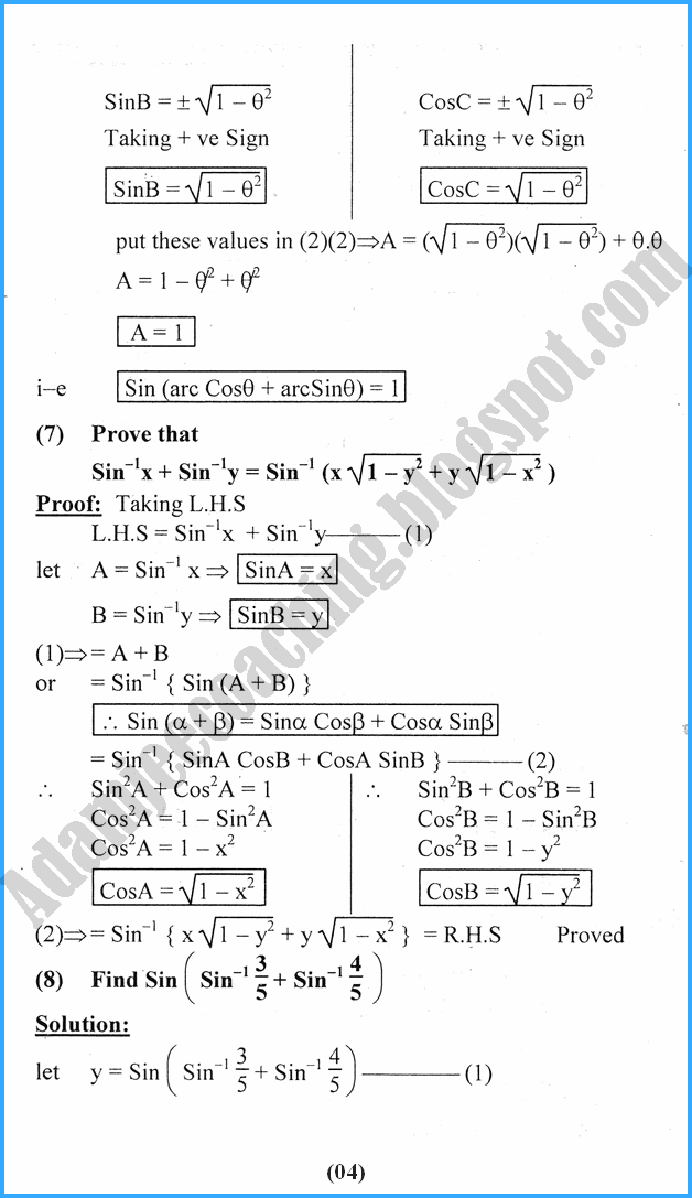 Adamjee Coaching: Inverse Trigonometric Functions and Trigonometric ...