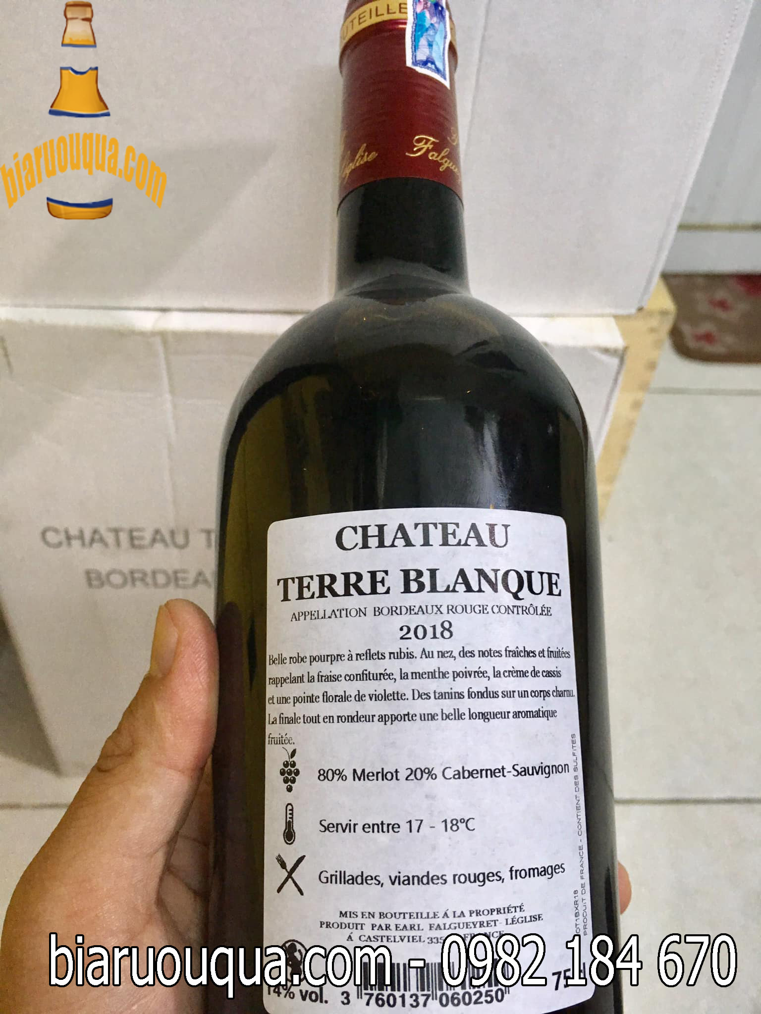 Vang đỏ Chateau Terre Blanque Bordeaux Red 14% chai 750ml