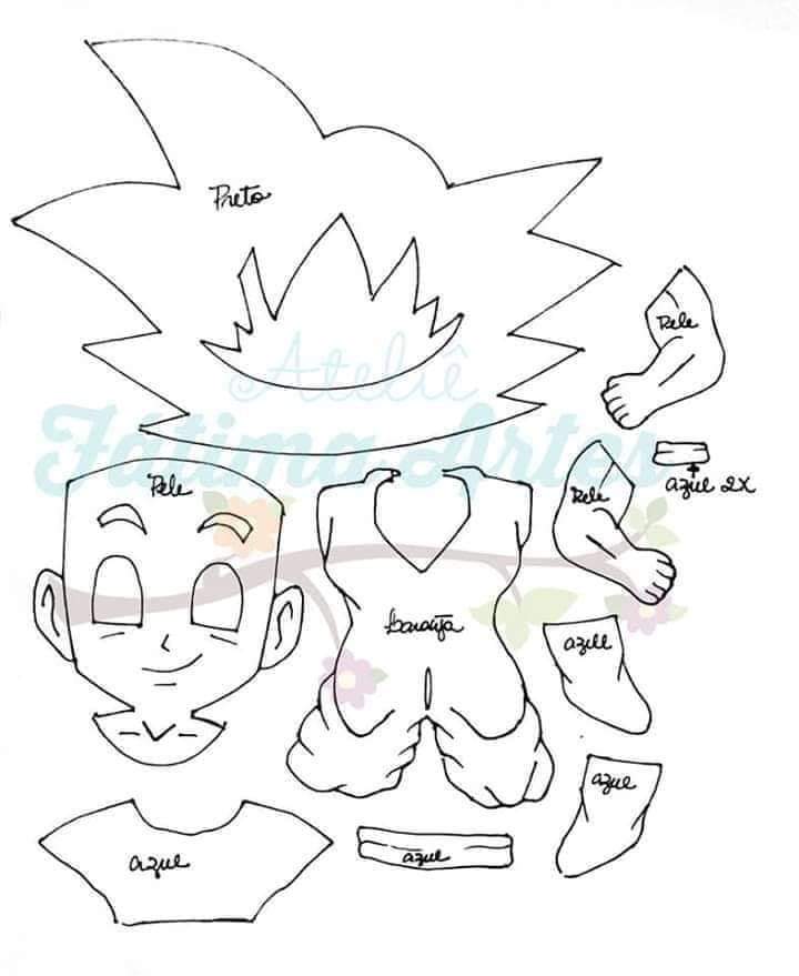 Aplique Goku DBZ: Molde gratis - Ver e Fazer