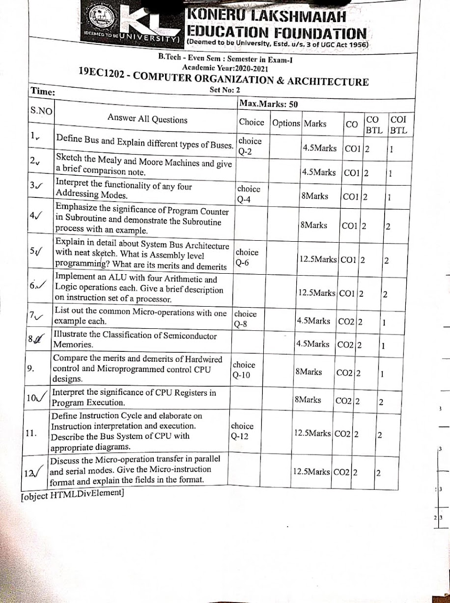 KL University 1st Year B.Tech Question Papers Computer Science (CSE ...