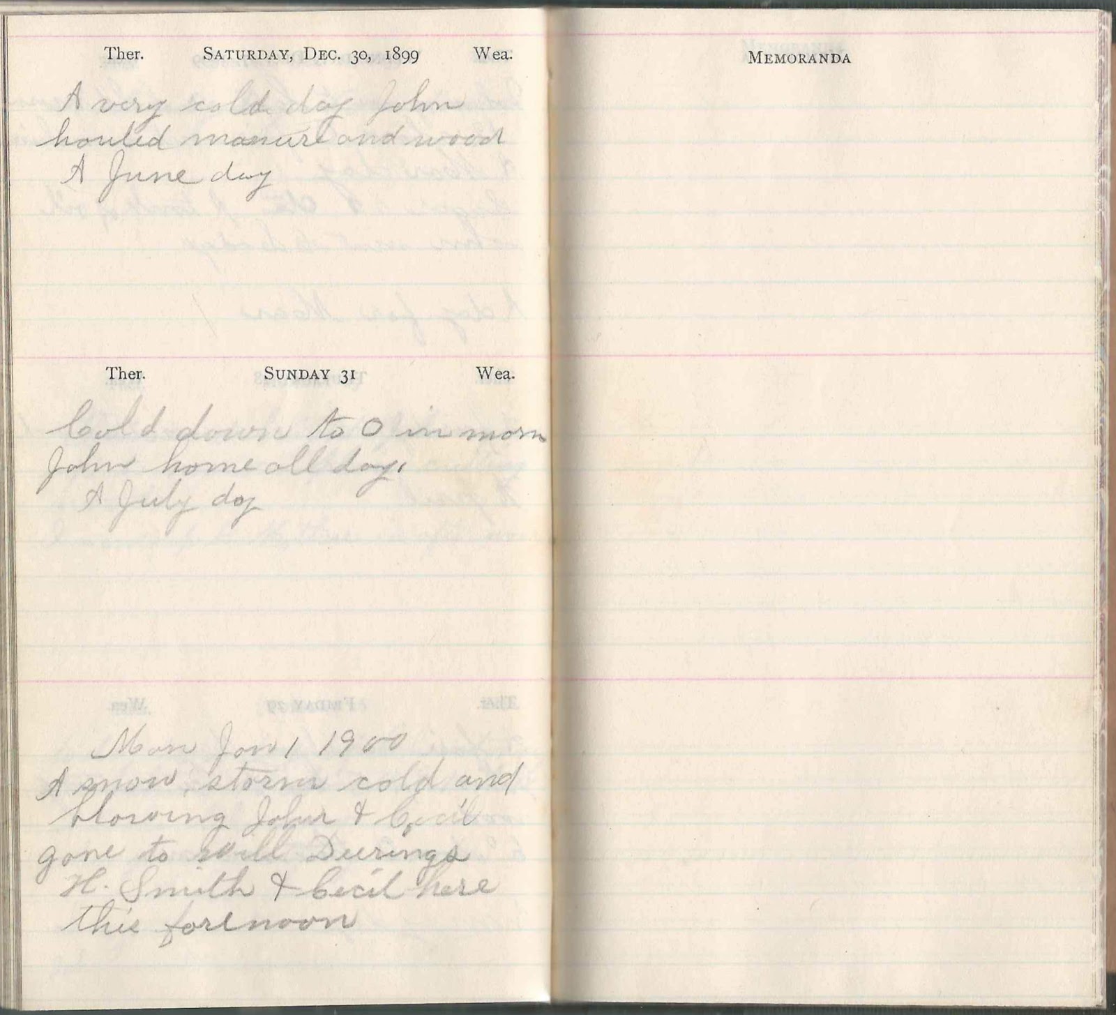 Heirlooms Reunited: January Entries in the 1900 Diary of John Foss ...