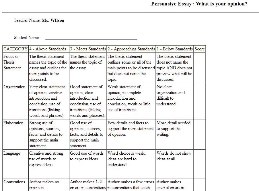 One Special Class Rubrics One Special Class Rubrics