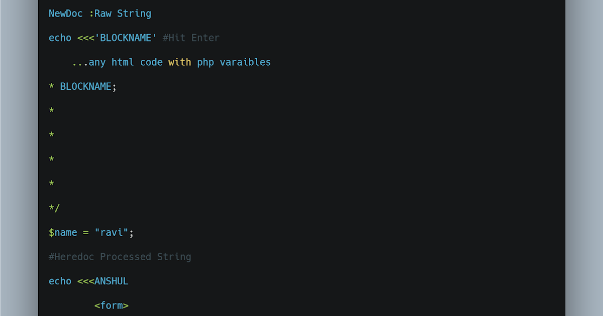 Heredoc :Processed String in Php | Heredoc in PHP