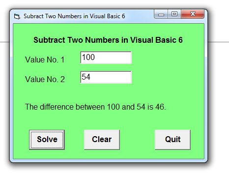 Free Programming Source Codes and Computer Programming Tutorials: Subtract Two Numbers in Visual ...