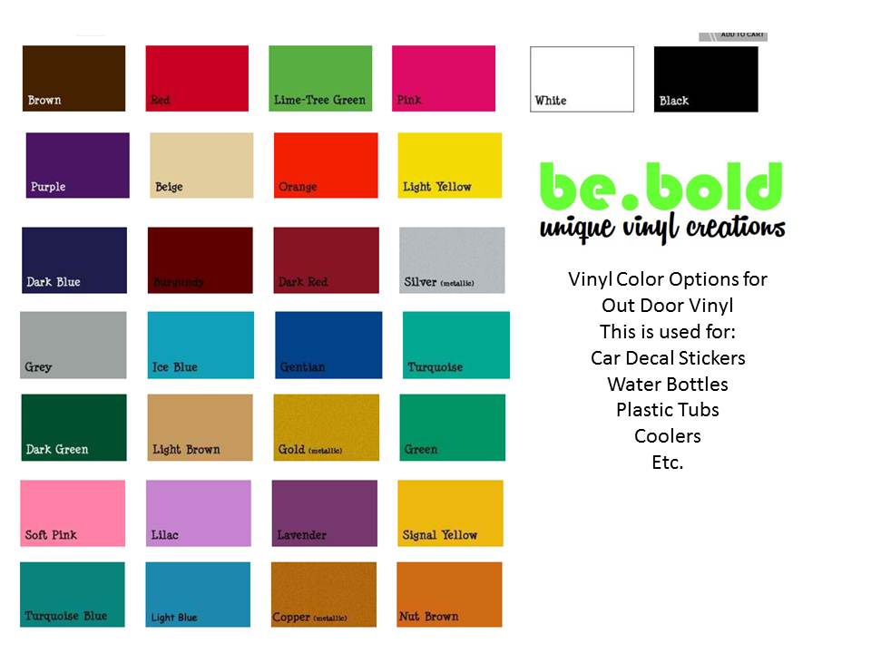 be.bold: Car Decal Vinyl Color Options