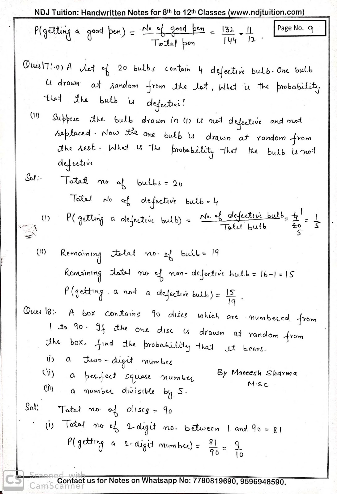 Probability Handwritten Notes for Class 10th Maths