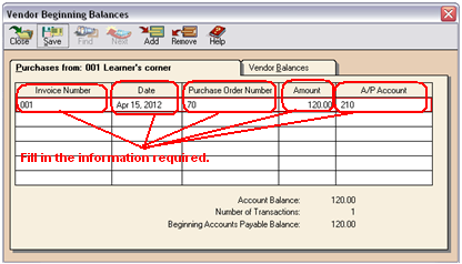 Computerized Accounting: Entering beginning balances to the vendors