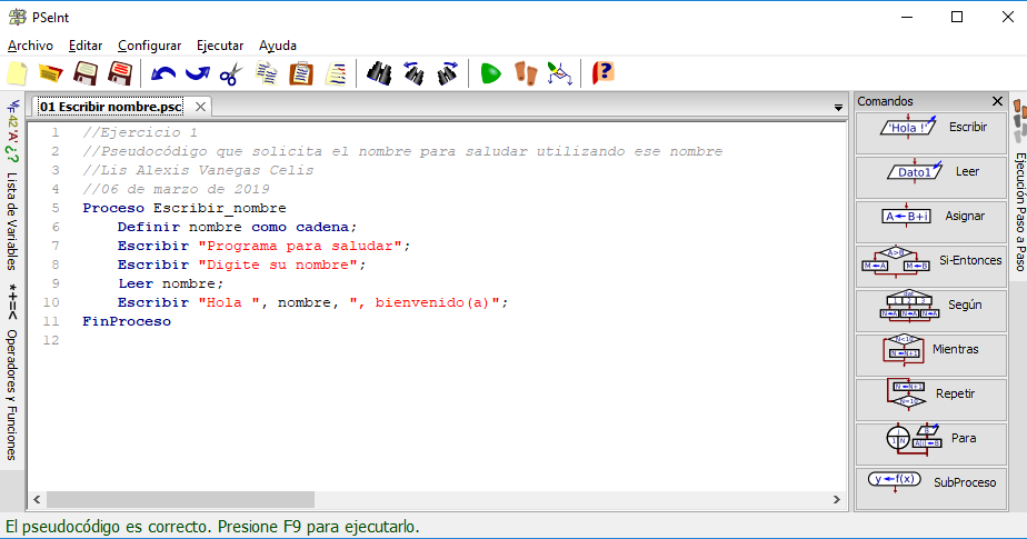 Actividades Técnico Sistemas Lissyvancelis: Ejercicios 1, 2 y 3 de PSeInt