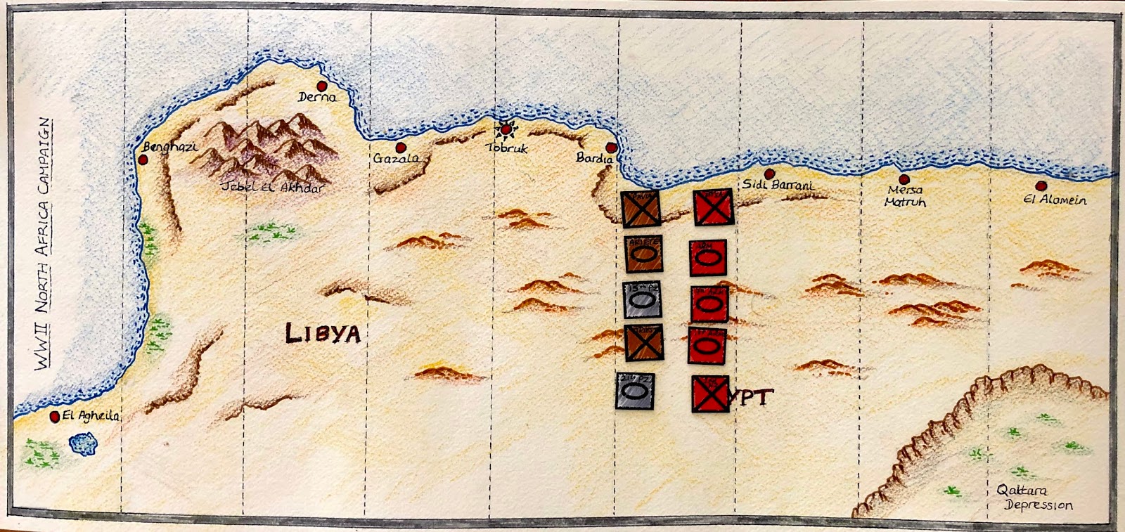 Grid based wargaming - but not always: WW2 Western Desert Campaign - Game 2