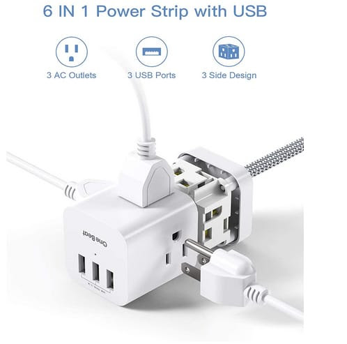 Review One Beat Power Strip with 3 Outlet 3 USB Ports