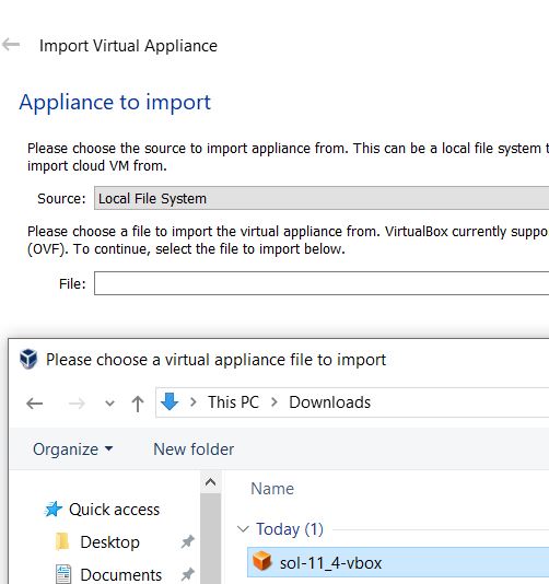 Oracle Solaris 11.4 VM Template - Import Virtual Box