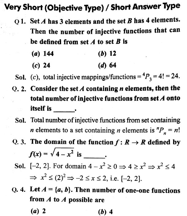Functions CBSE Important questions - Class 12 maths Relations and Functions