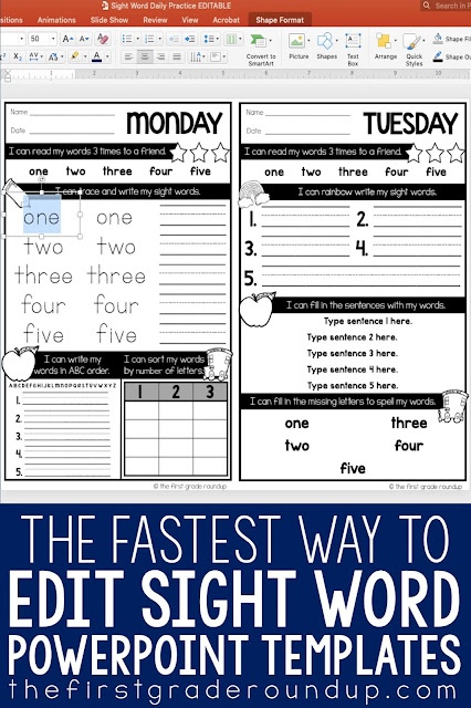 The Fastest Way To Edit Your Sight Word Template - The First Grade Roundup