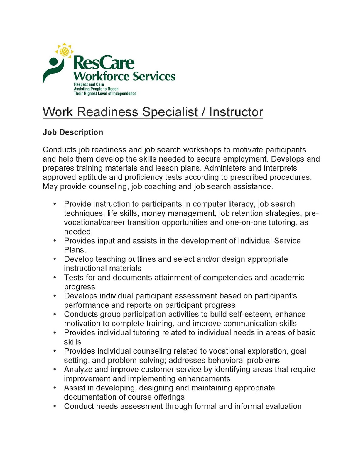 Fresh Start Outreach Ministry : Job Posting - Work Readiness Specialist ... Fresh Start Outreach Ministry : Job Posting - Work Readiness Specialist ...