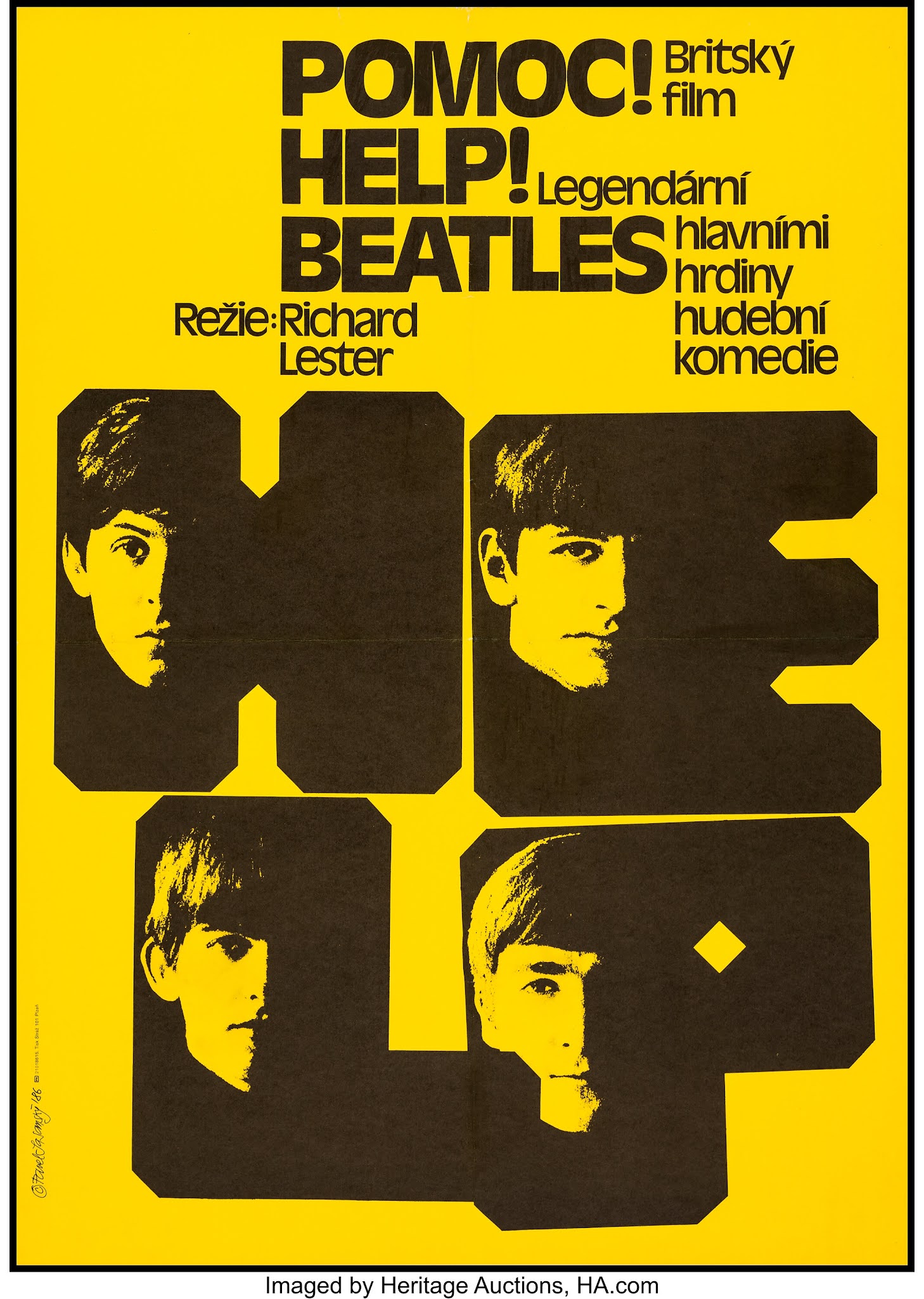 Vintage Beatles "Help!" poster, Czechoslovakia