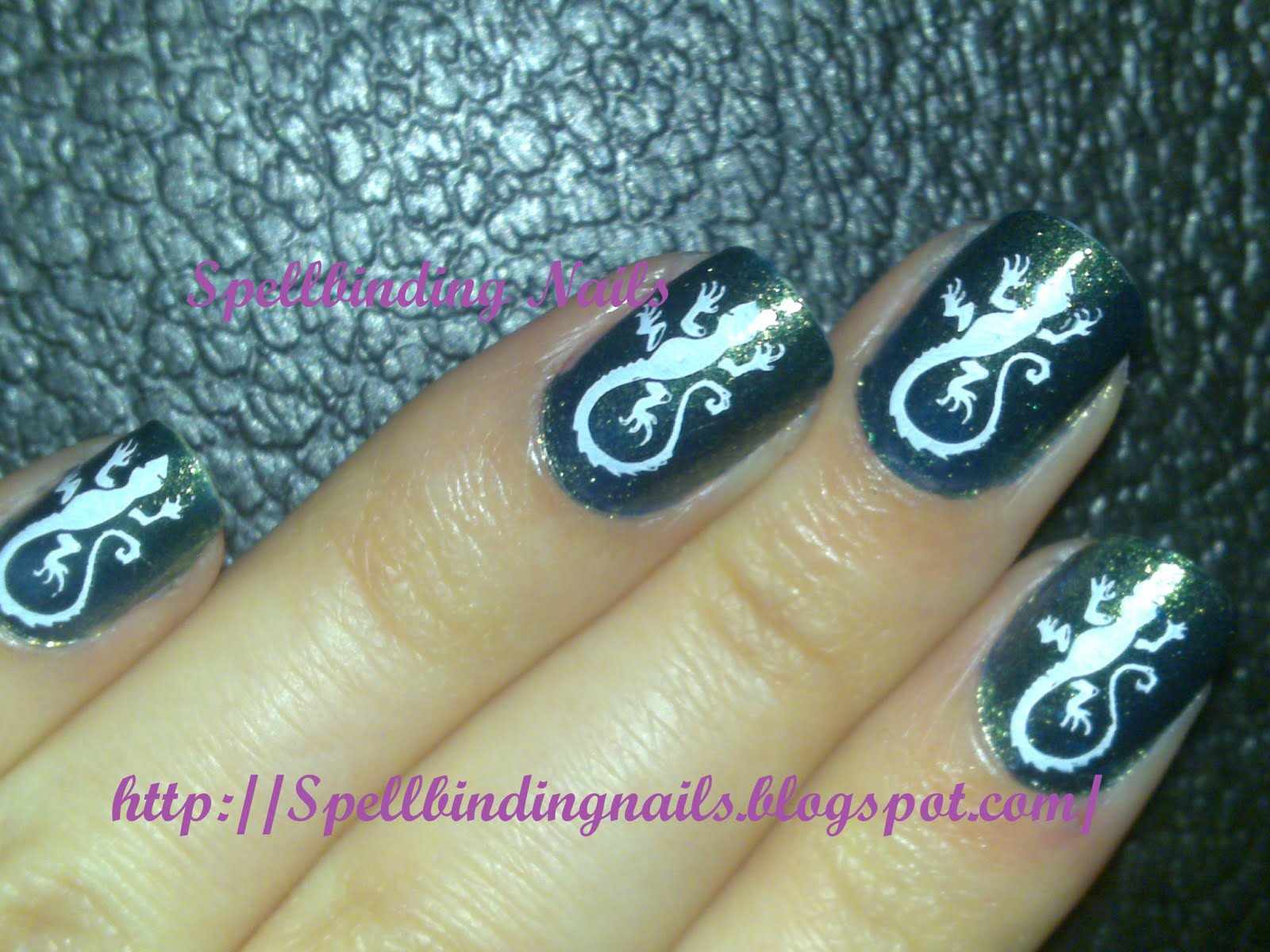 Beauty Nails: HB04 + 'Sparkly Green Lizards'