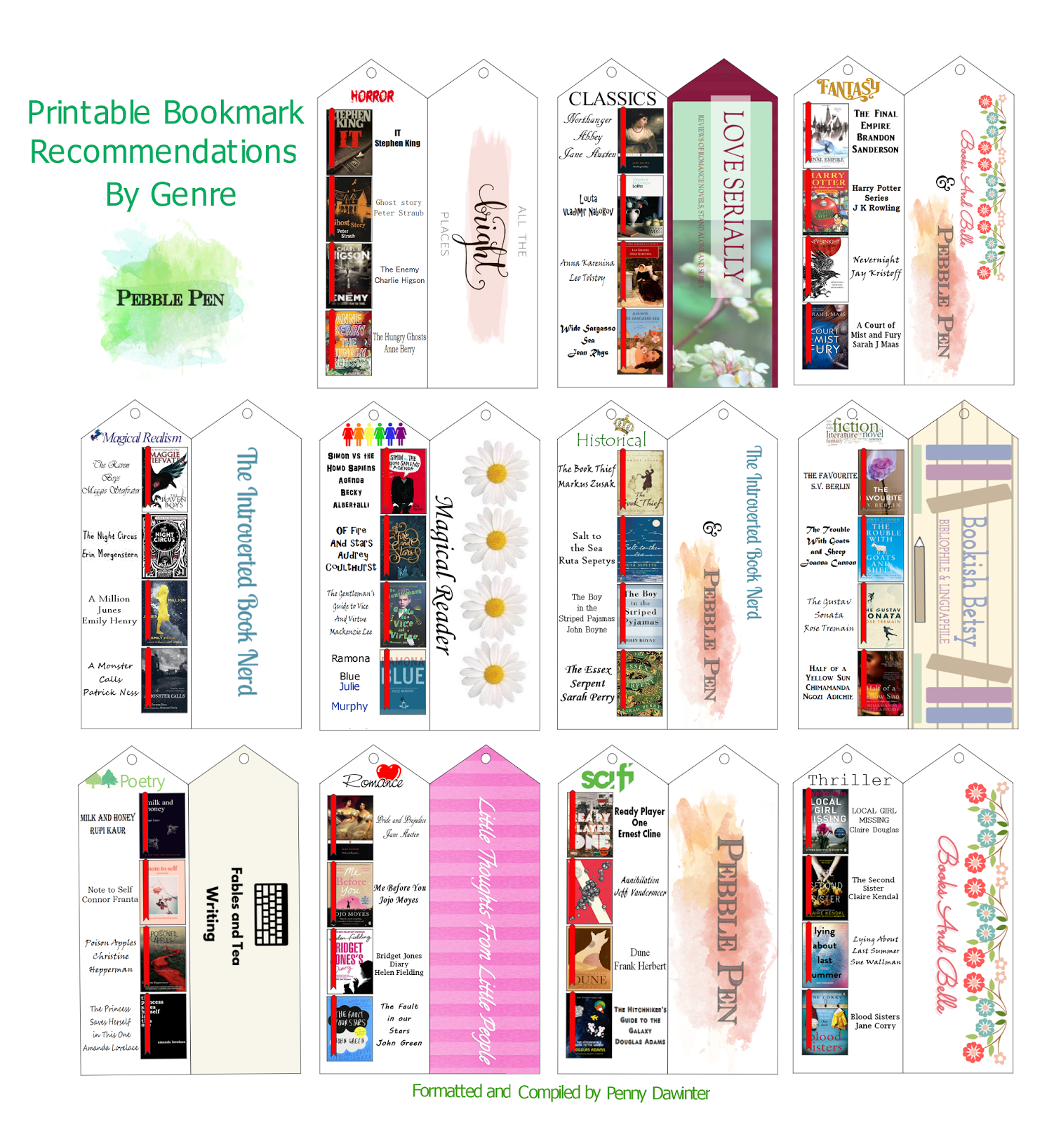 Pebble Pen Book Blog: Printable Bookmark Recommendations Collaborative ...
