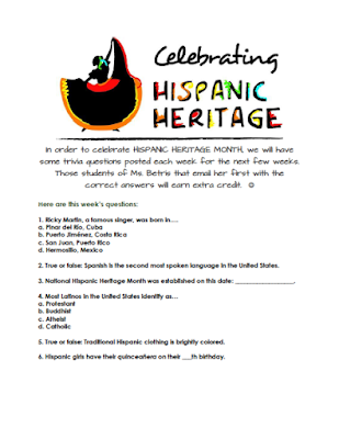 SC Virtual Charter School: Hispanic Heritage Month Trivia Contest--Week 2