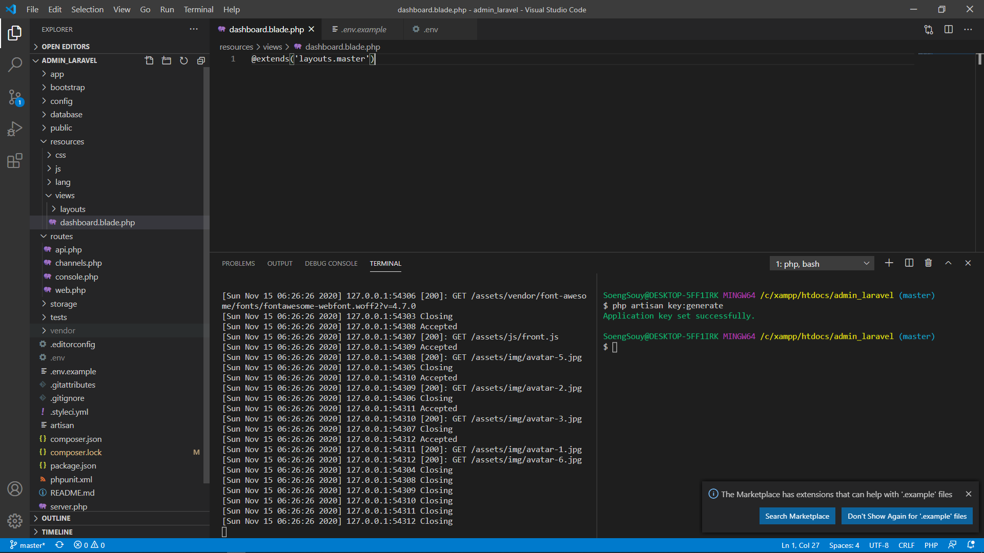 Clone admin dashboard using Laravel