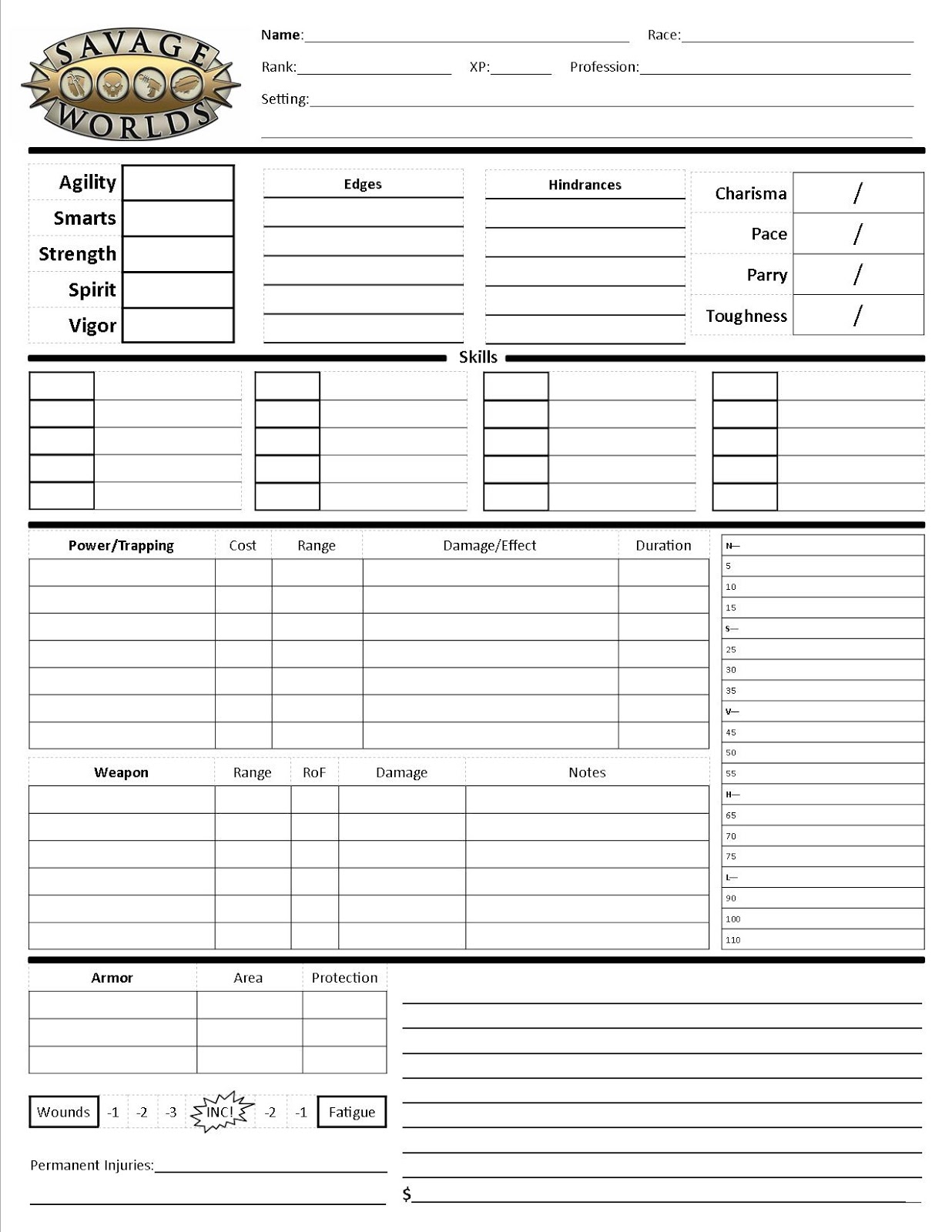 Graphite Prime: Savage Worlds Character Sheets