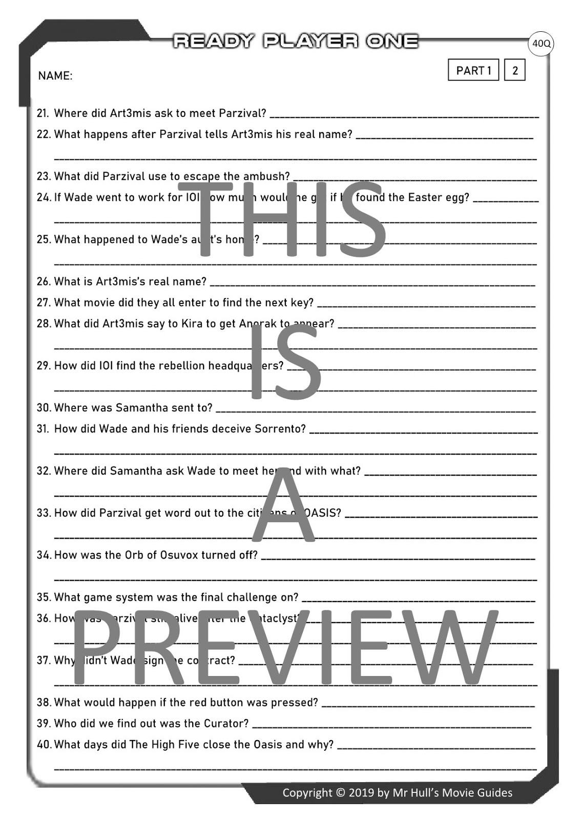 Ready Player One Movie Guide + Activities - Answer Keys Included ...