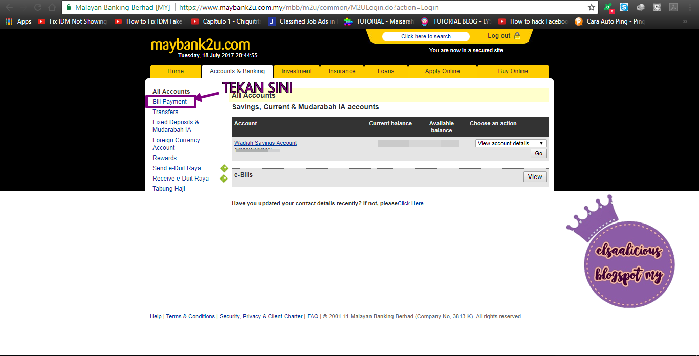Cara Buat Pembayaran Bil Internet P1 Menggunakan Maybank2u