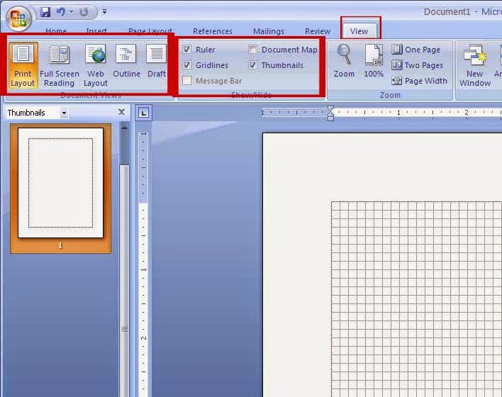 Cara menampilkan ruler, grid lines,tumbnail,documet map, pada microsoft ...