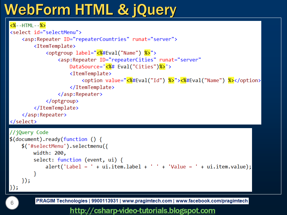 Sql Server Net And C Video Tutorial Jquery Selectmenu From Database