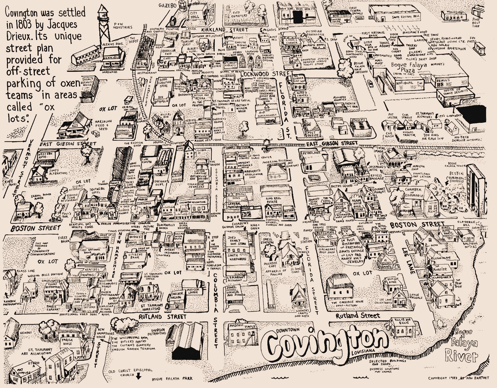Tammany Family: Covington Pictorial Map -1983