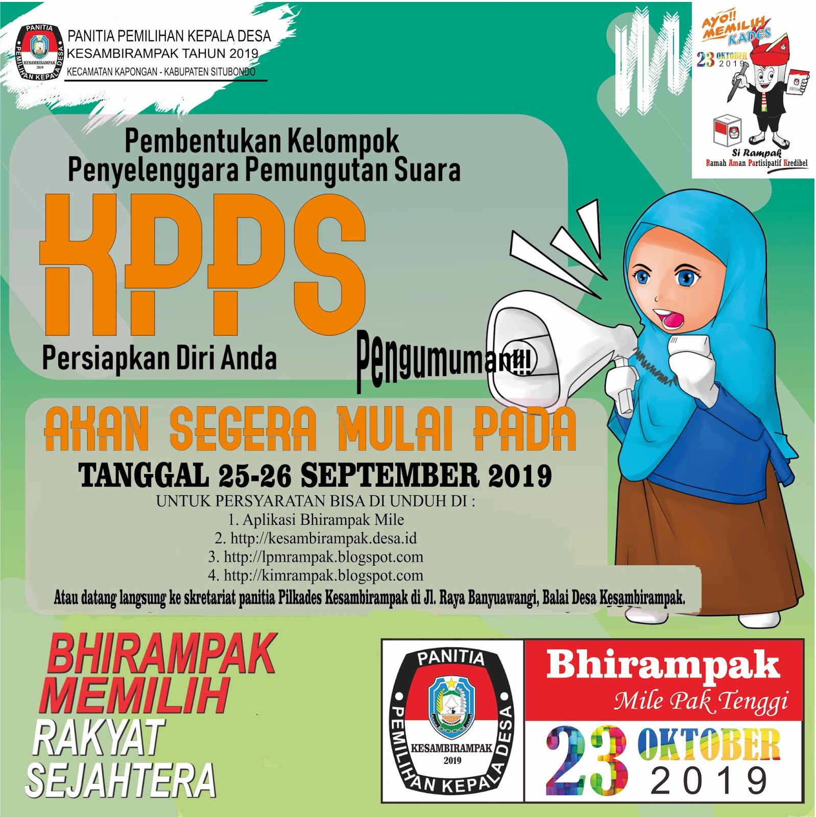 Pengumuman Pendaftaran Kpps Untuk Pilkades Kesambirampak 2019