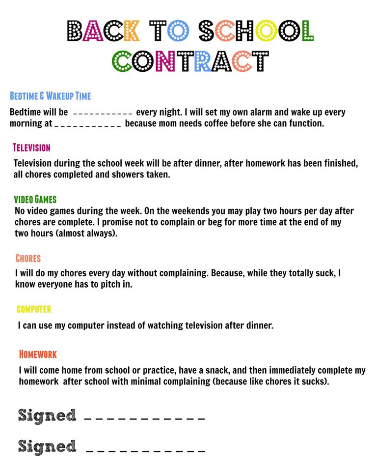 THE TOOL BOX: Building Better Relationships: SCHOOL CONTRACT