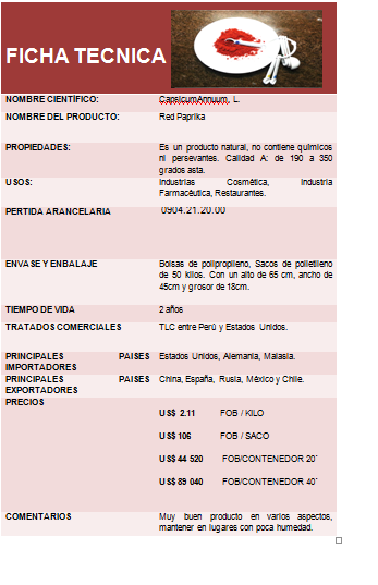 la paprika peruana: FICHA TÉCNICA PAPRIKA EN POLVO