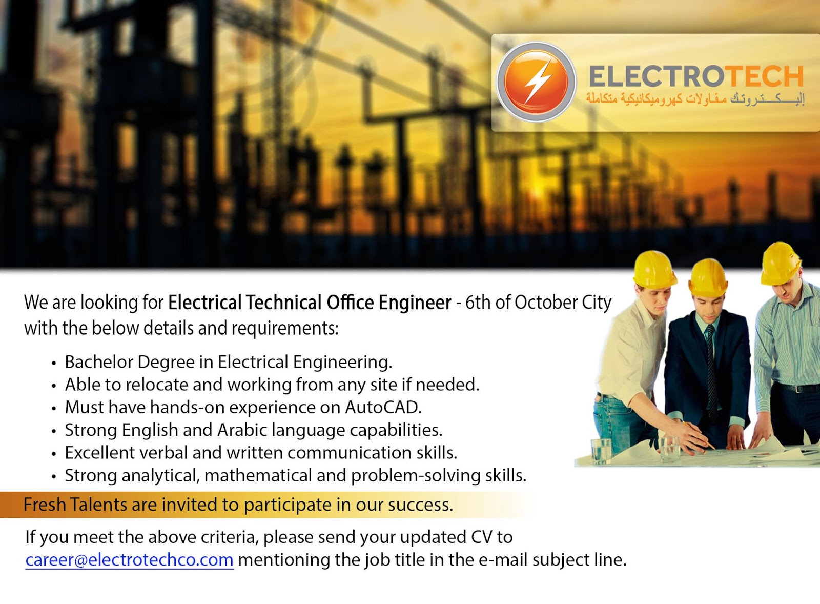 Electrical Technical Office Engineer For Electro Tech - Hire Me Now