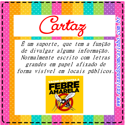 Cartazes lúdicos dos gêneros textuais com suas definições