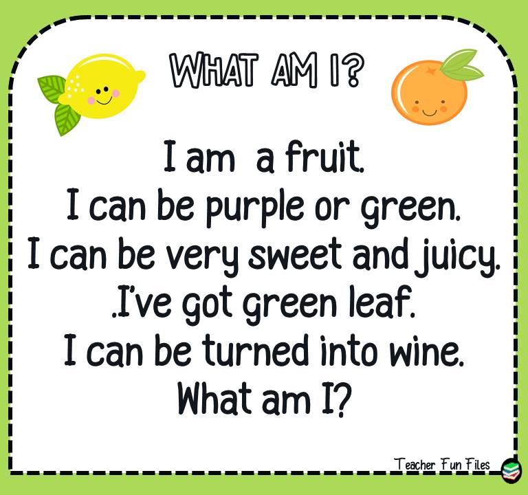 Teacher Fun Files: Fruit Riddles Read and Guess