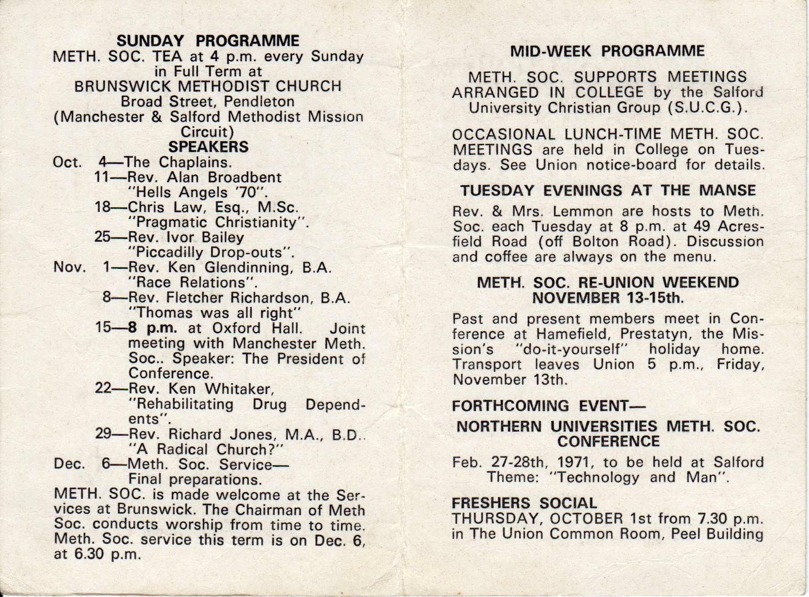 Reminiscenses: Meth Soc 1970