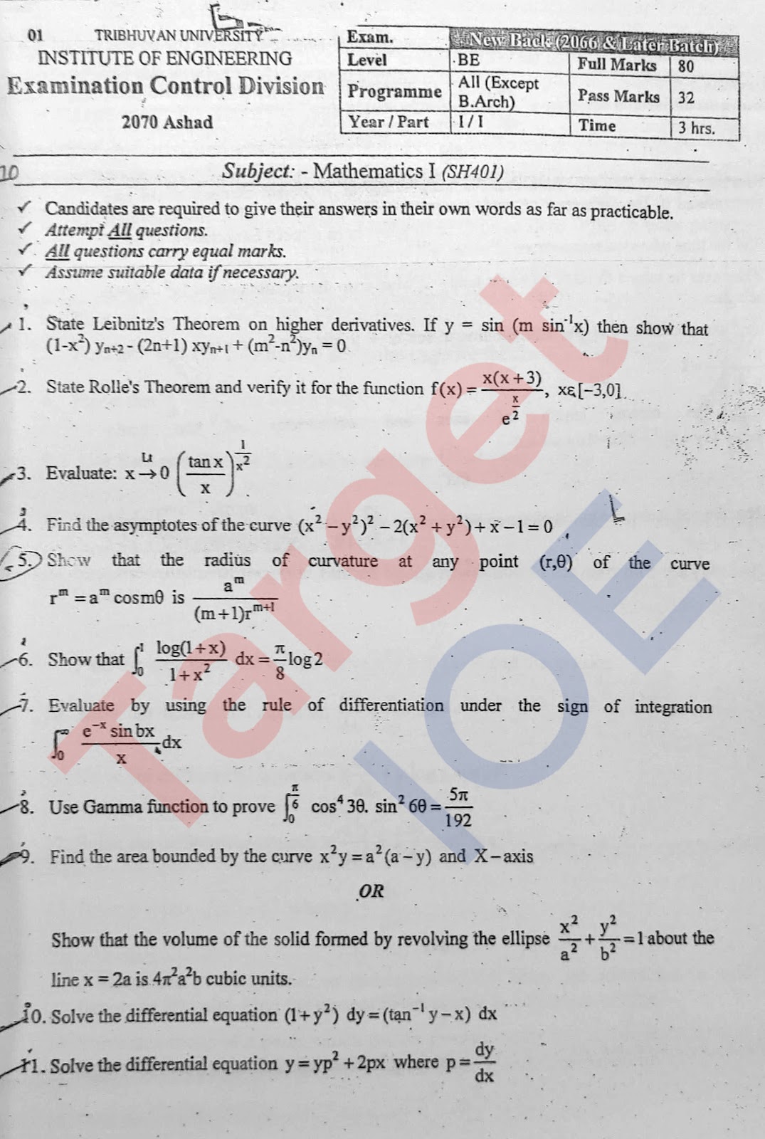 Set #3 Model Questions Of Engineering Math 1 With Solutions