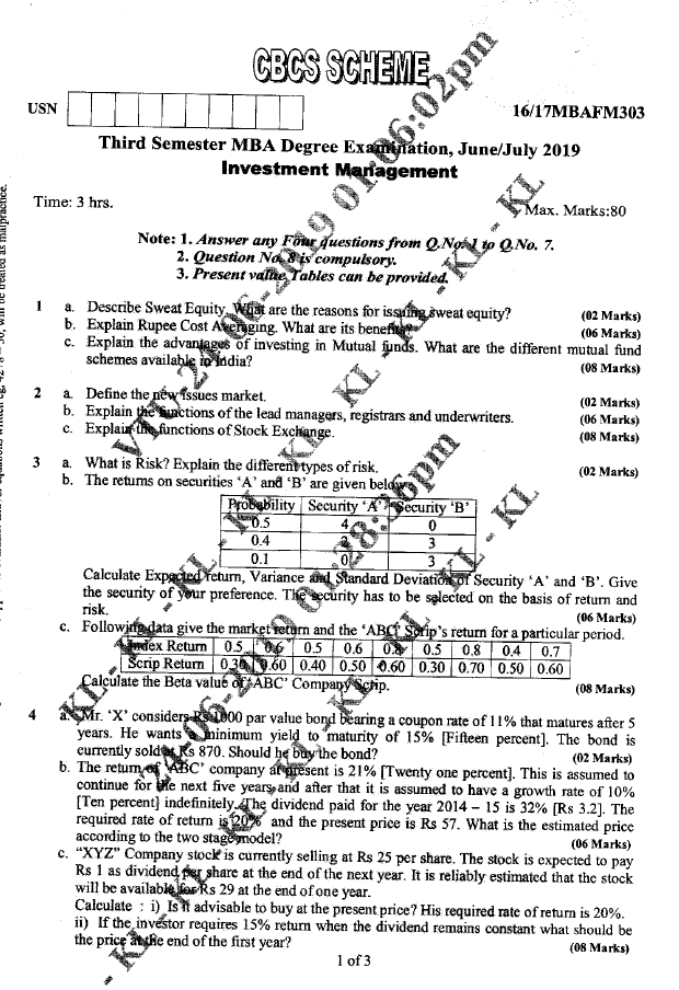 Visvesvaraya Technological University MBA (CBCS) Third Semester ...