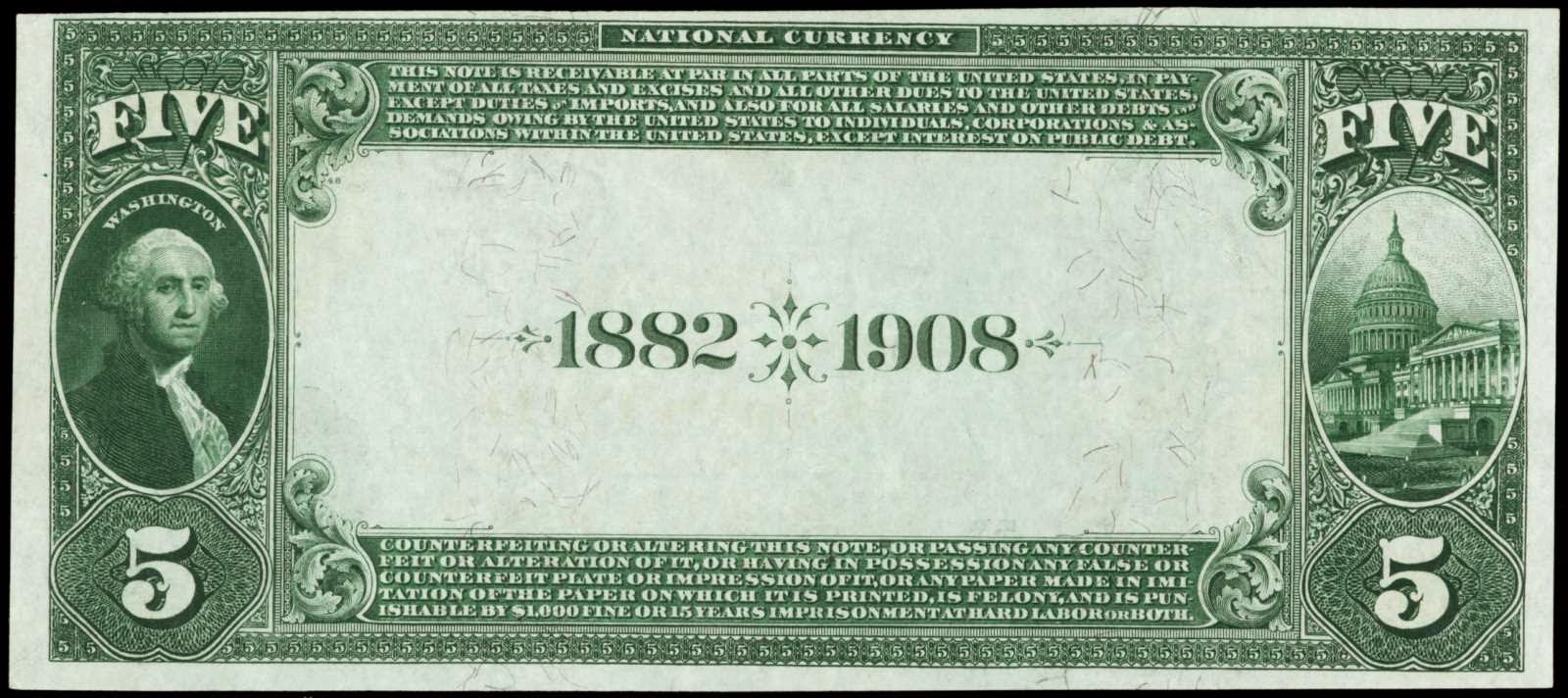 1882 Five Dollar National Currency Date Back 2312 The First National ...