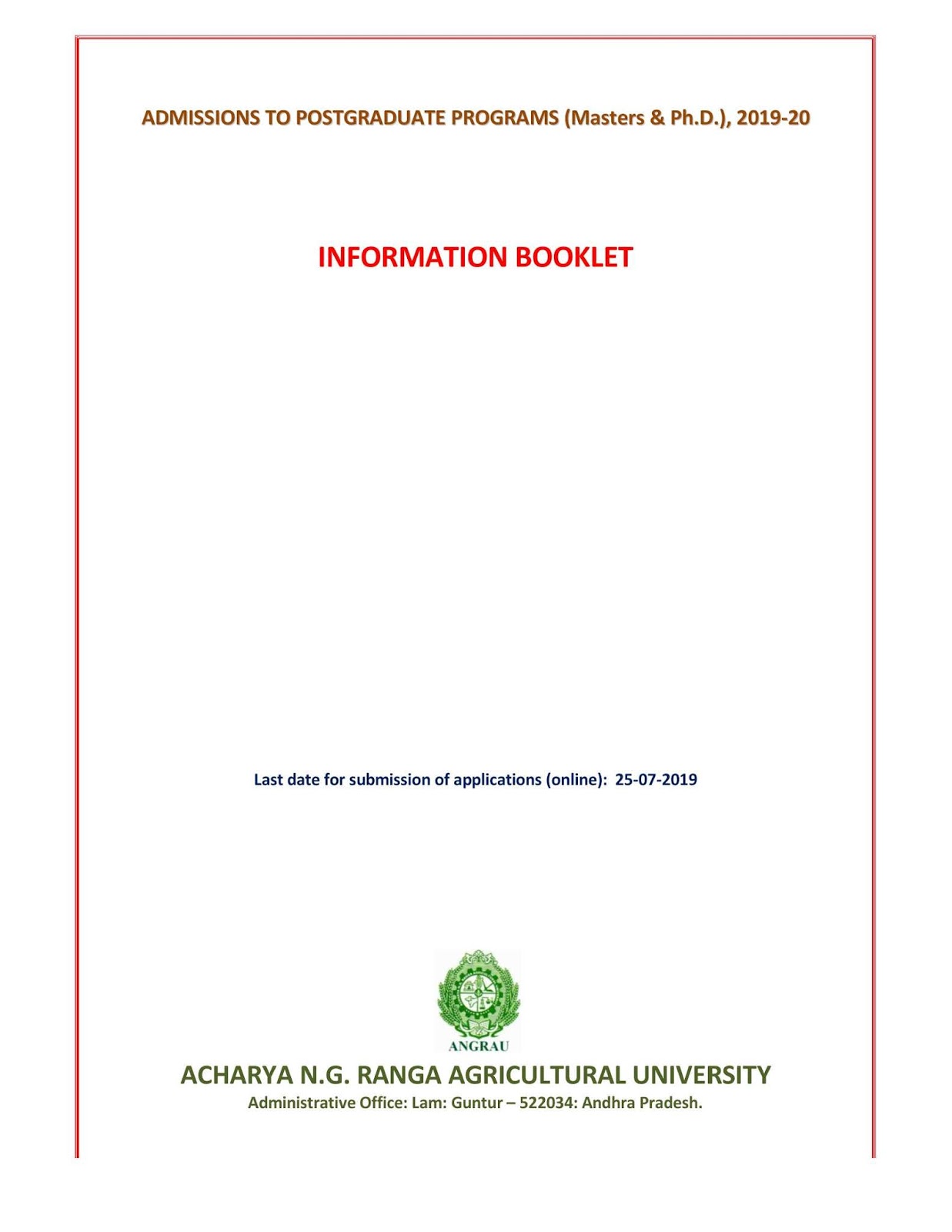 ANGRAU PG PhD Admission 2019 Notification Released,Online Application Form ANGRAU PG PhD Admission 2019 Notification Released,Online Application Form